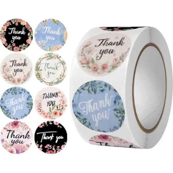 sticker | Other | 50 Pcs Round Frames Thank You Stickers Roll 8floral ...
